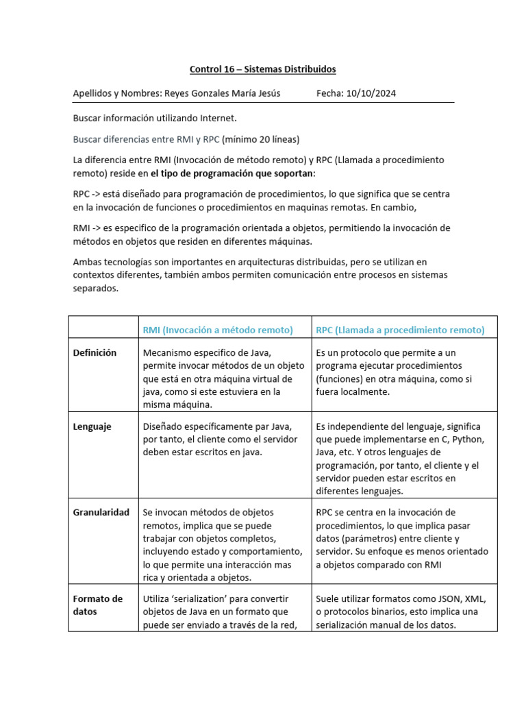 Diferencias entre RMI y RPC | PDF | Java (lenguaje de programación ...