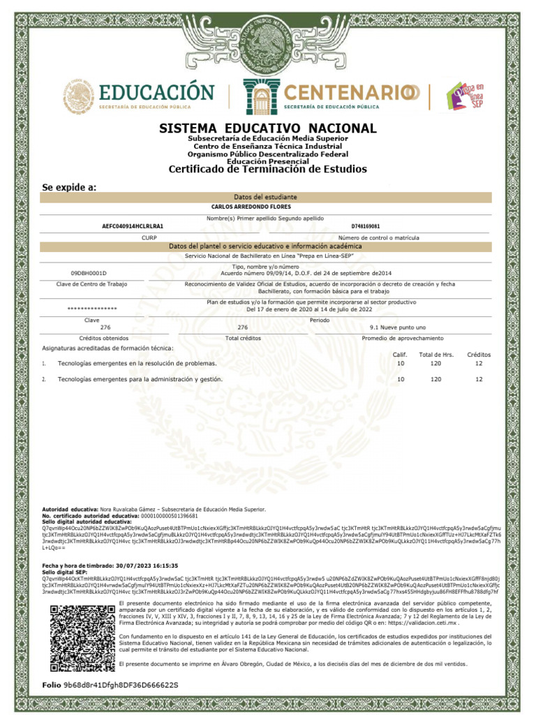 Certificado Prepa en Linea SEP v2 | PDF | Pensamiento | Conocimiento