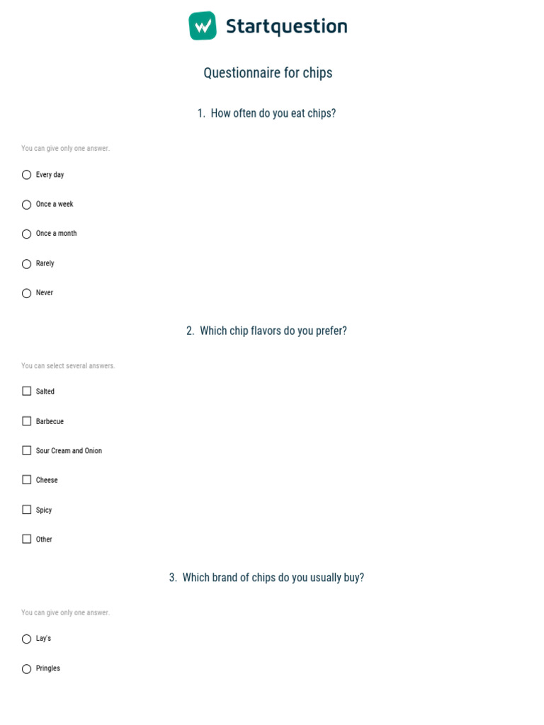 Chip Preference Questionnaire Survey | PDF