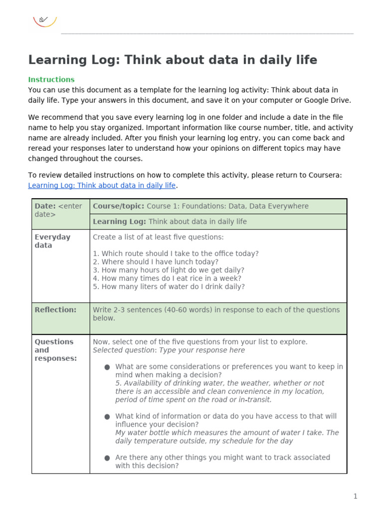 Data Reflection for Daily Decisions | PDF | Data | Water