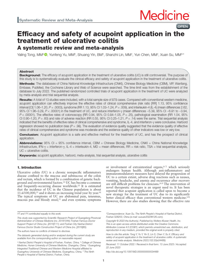 Eficácia e Segurança Da Aplicação de Pontos de Acupuntura No Tratamento ...