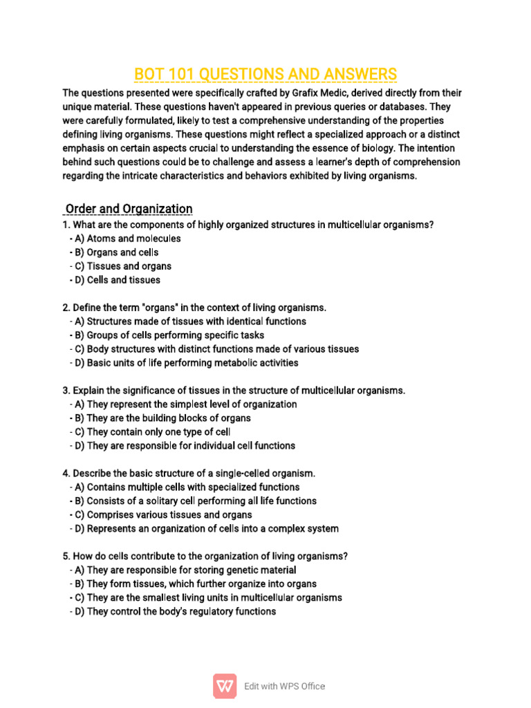 Bot 101 Questions and Answers Compiled by The Grafix Medic On Lecture 1 | PDF | Genetics | Evolution