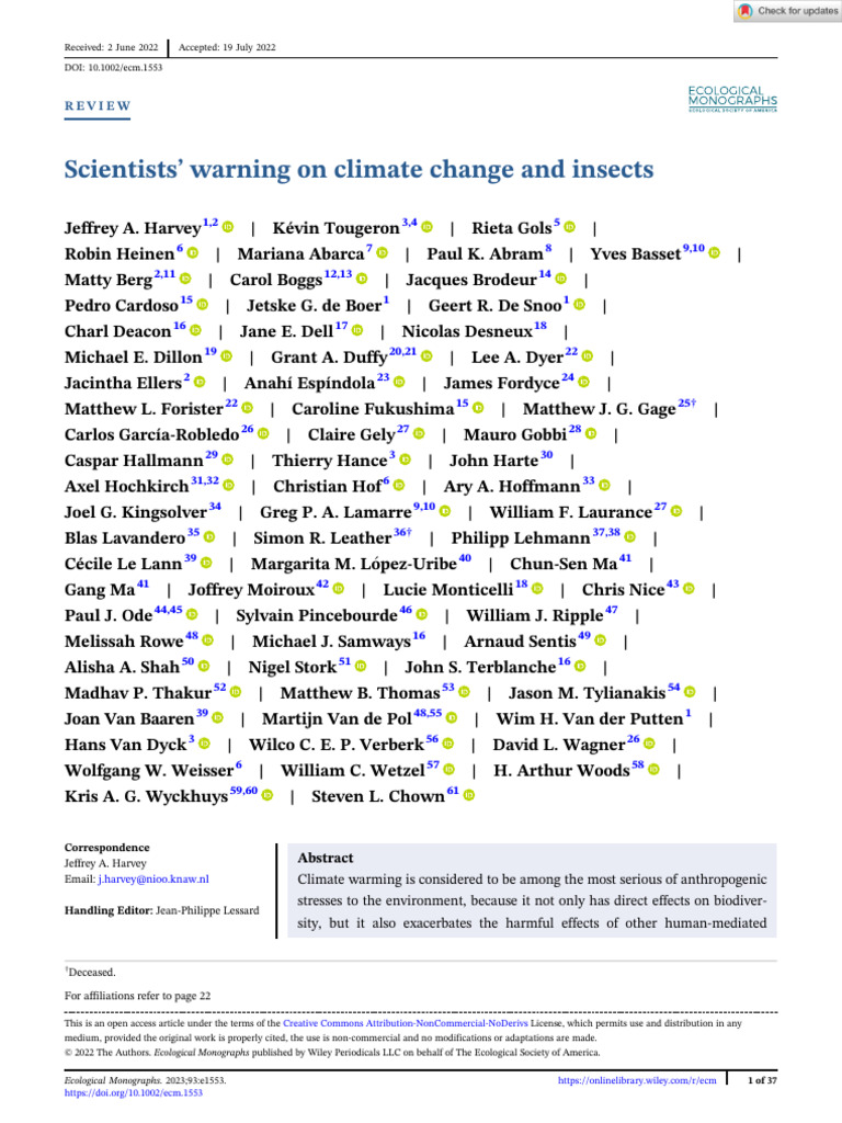 Ecological Monographs - 2022 - Harvey - Scientists Warning On Climate ...