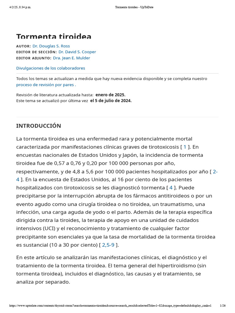 Tormenta tiroidea - UpToDate | PDF | Hipertiroidismo | Medicina CLINICA