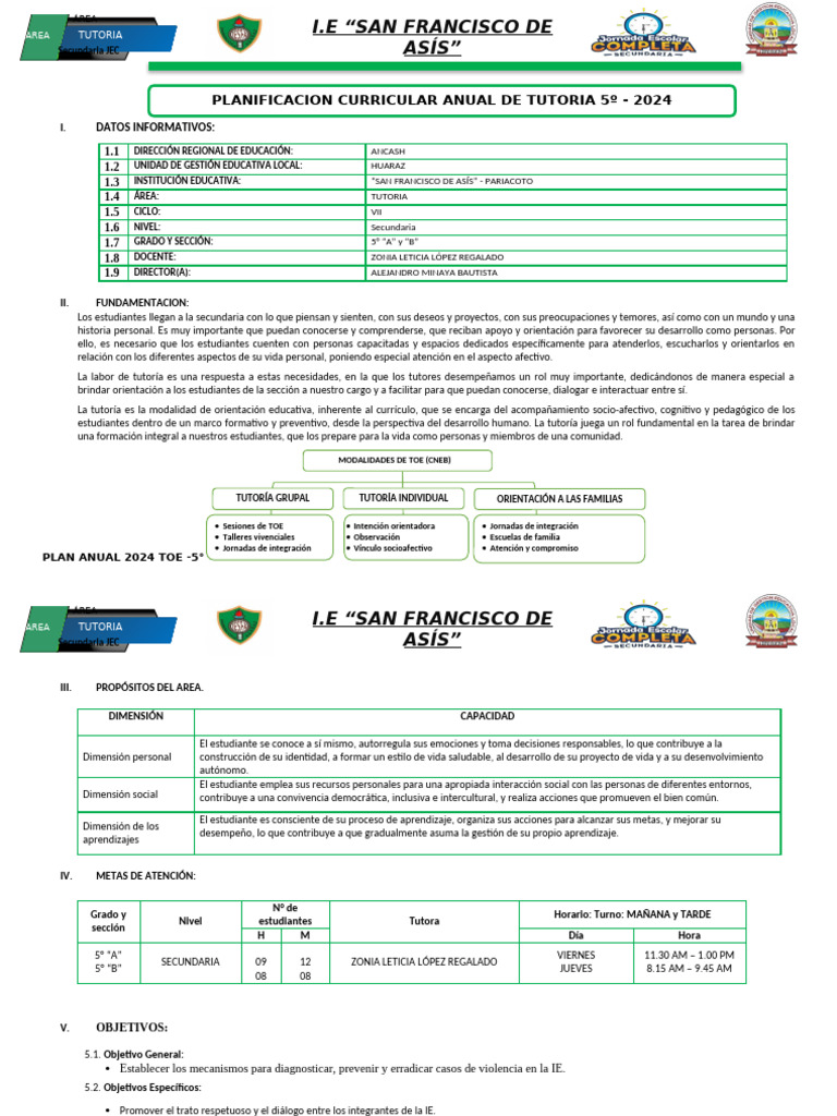 PLAN ANUAL TUTORIA 5° SEC | PDF | Aprendizaje | Empatía