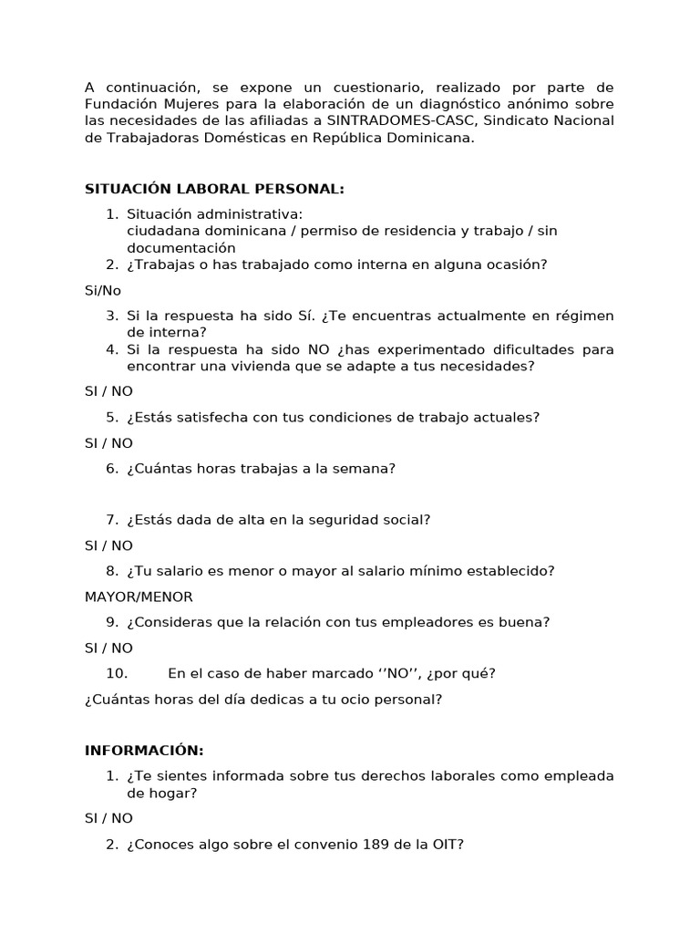 Cuestionario Diagnostico | PDF