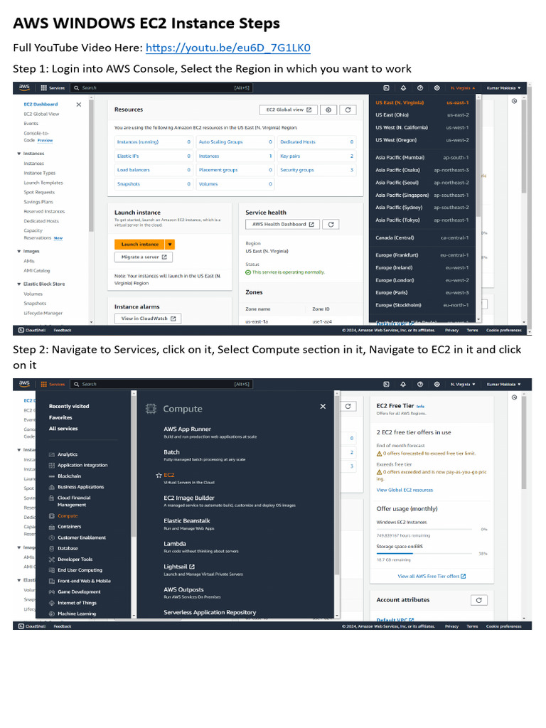 Aws Windows Ec2 Instance Steps | PDF