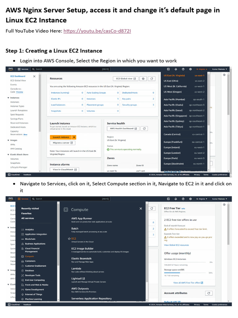 Aws Nginx Server Setup Using Linux Ec2 Instance Pdf Secure Shell Sudo