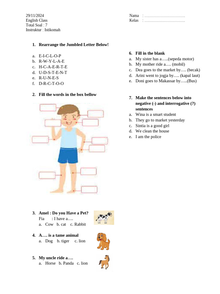 ENGLISH WORK SHEET | PDF