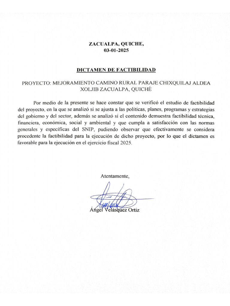 Modelo de Dictamen Factibilidad Obras | PDF