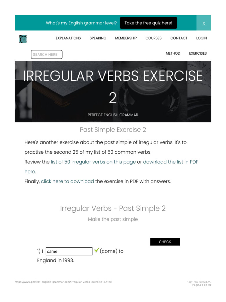 Past Simple Irregular Verbs Exercise | PDF | English Language | English ...