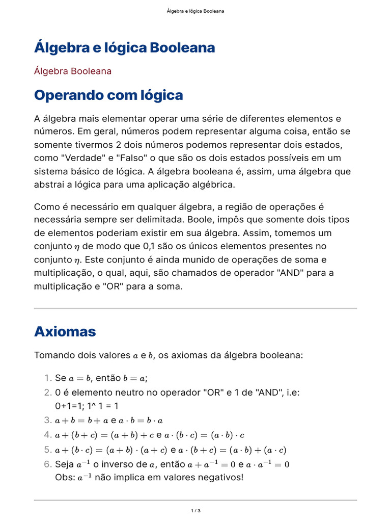 Álgebra e Lógica Booleana | PDF | Função (Matemática) | Lógica matemática