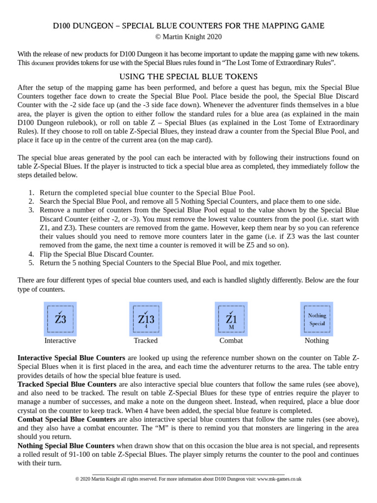 D100 Dungeon - Special Blues For Mapping Game - Lost Tome Extra | PDF ...