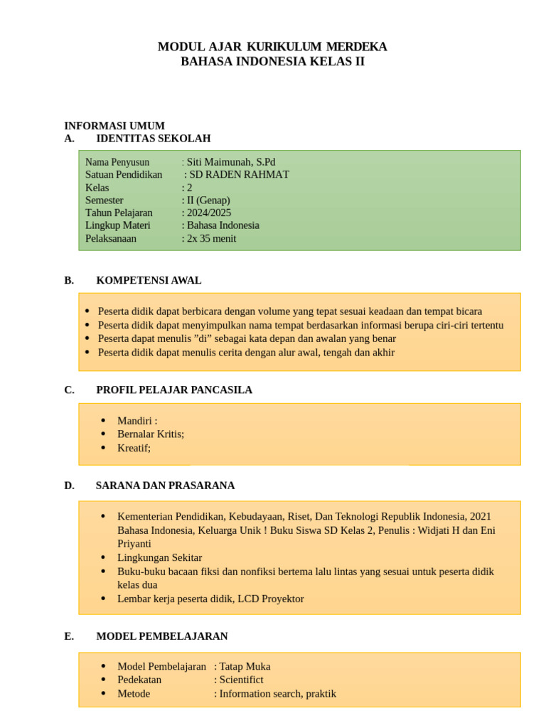 Modul Ajar Kurikulum Merdeka Kelas 2 Bu Ana 2025 | PDF