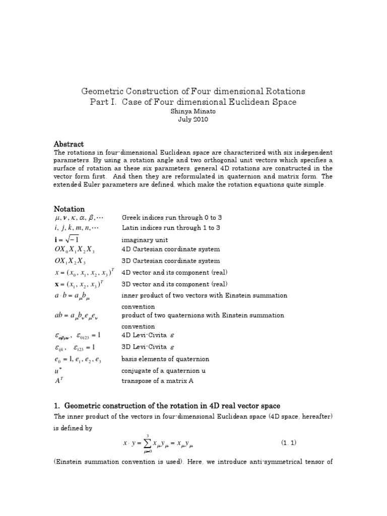 Geometric Construction of Four-Dimensional Rotations Part I. Case of ...