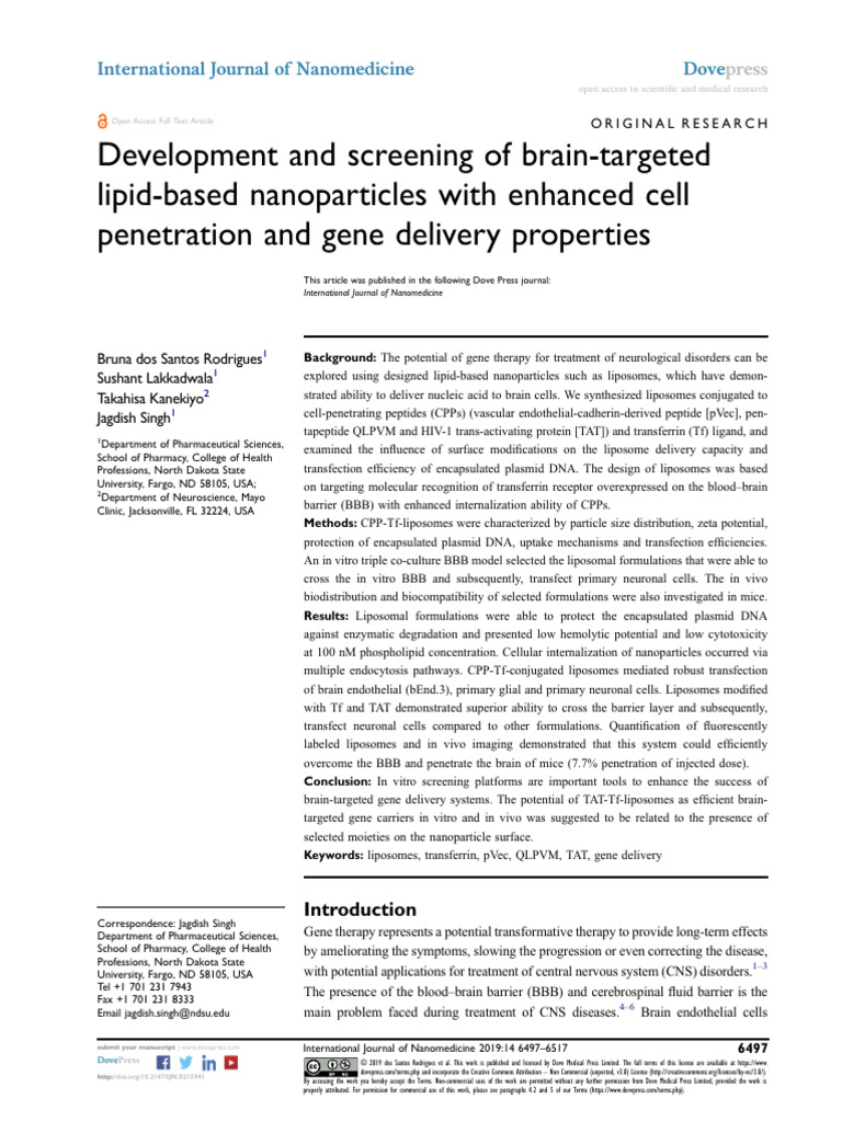 Development and Screening of Brain-Targeted Lipid | PDF | Biology ...