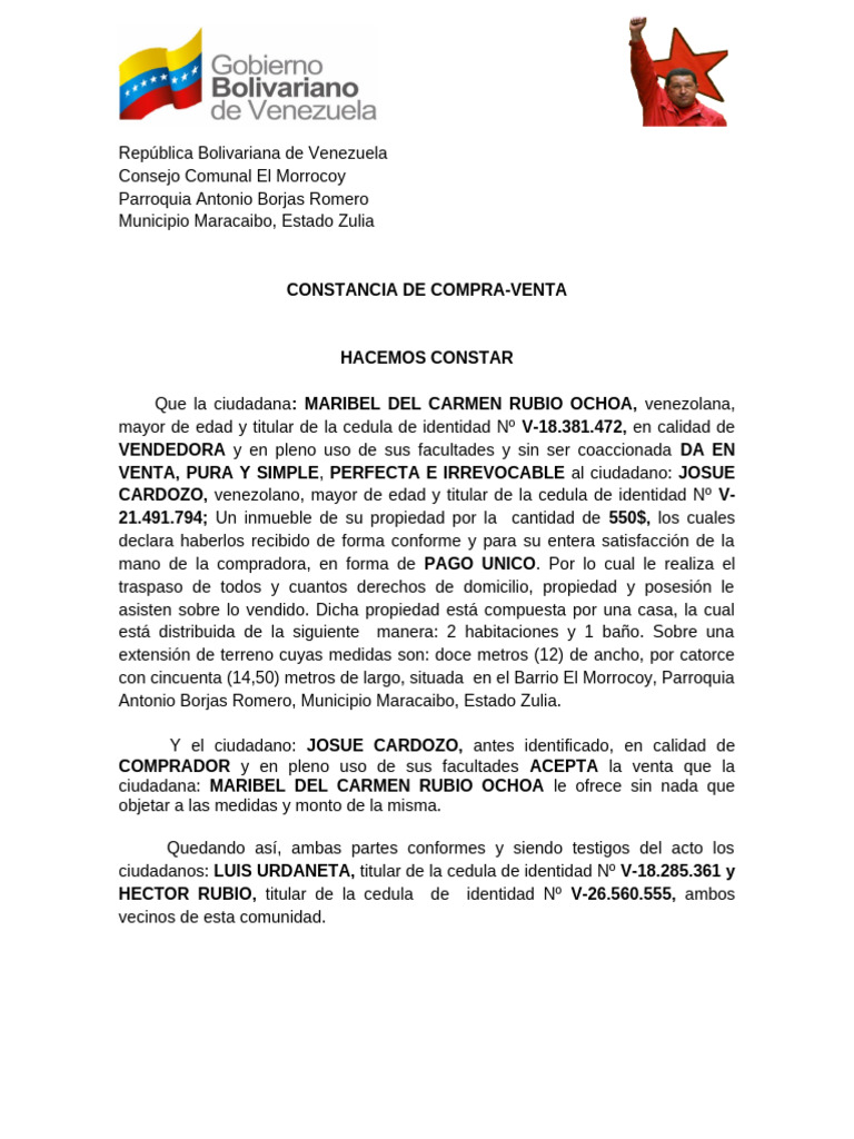 Acta de Compra-Venta de Inmueble | PDF