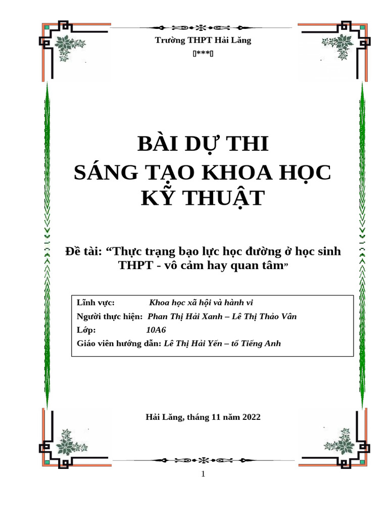 Bài D Thi Sáng T o KHKT - 10A6 | PDF