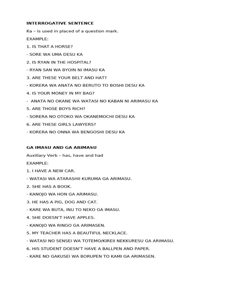 Forlang F5 Interrogative Sentence and Ga Imasu and Ga Arimasu 1 | PDF