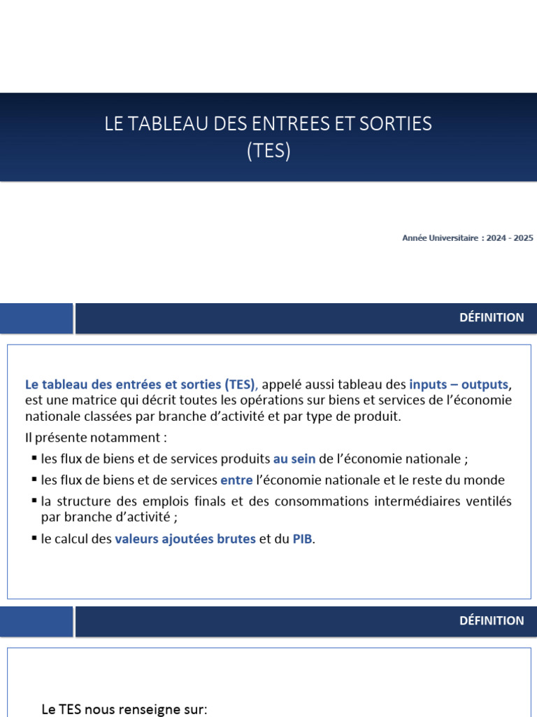 Tableau des Entrées et Sorties (TES) | PDF | Produit intérieur brut ...