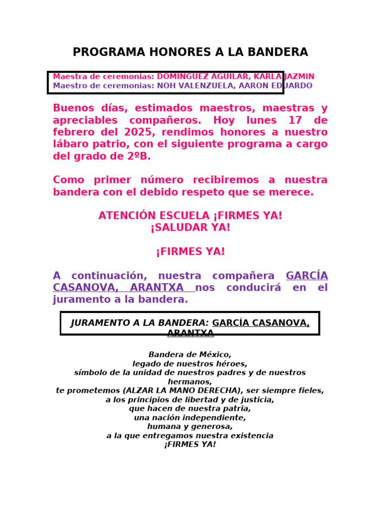 PROGRAMA HONORES A LA Bandera 17 de Febrero | PDF
