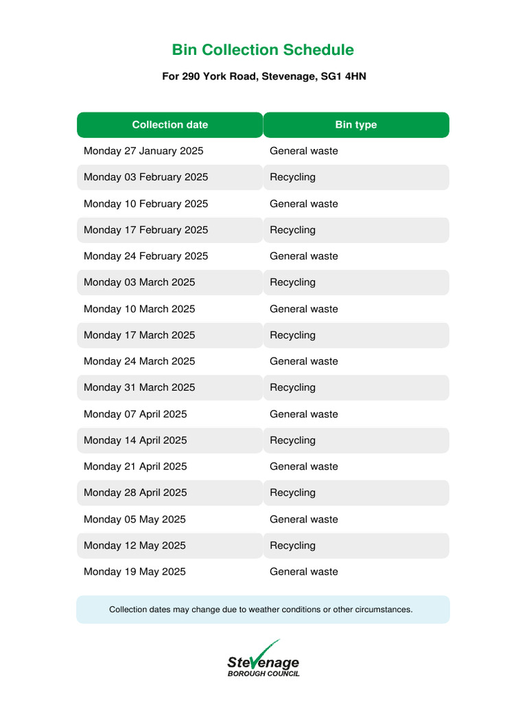 Bin Collection Dates | PDF