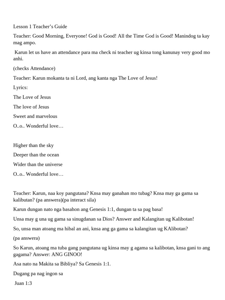 Lesson 1 Teacher Guide | PDF