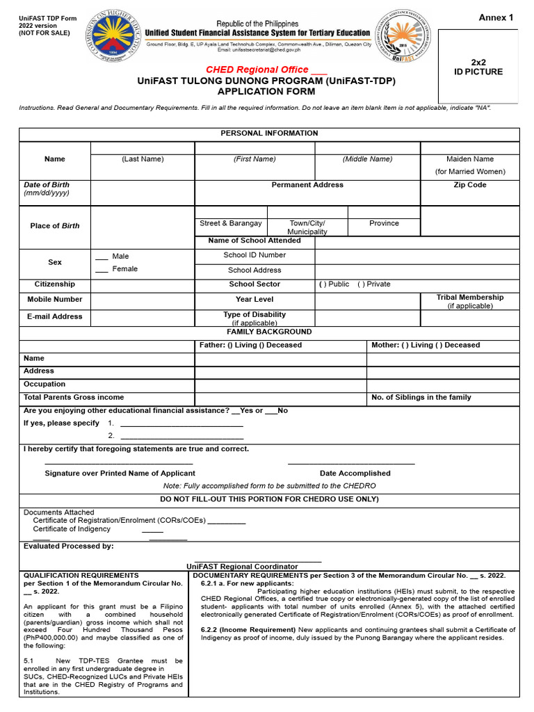 Annex 1 TDP FORM Updated | PDF
