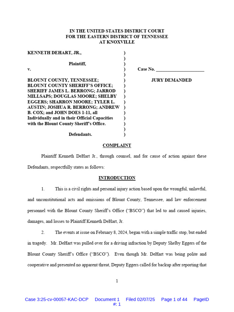Kenneth DeHart Jr. vs. Blount County Lawsuit | PDF | Taser | Complaint