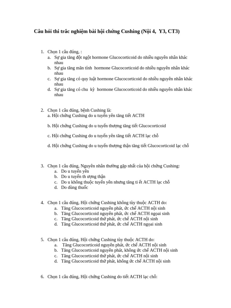 Cau Hoi Trac Nghiem Hoi CH NG Cushing | PDF