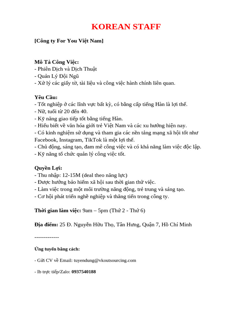 JD Korean Staff For You | PDF