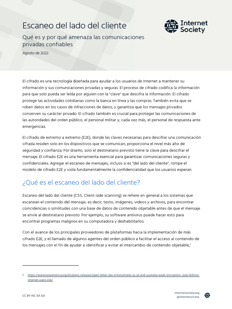 Escaneo Cliente: Amenaza a la Privacidad | PDF | Cifrado | Bases de datos