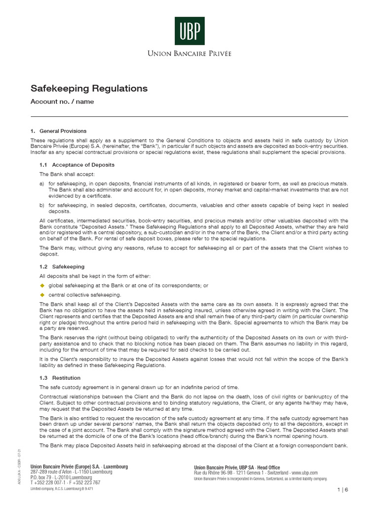Safekeeping Regulations for Deposited Assets | PDF | Banks | Securities ...