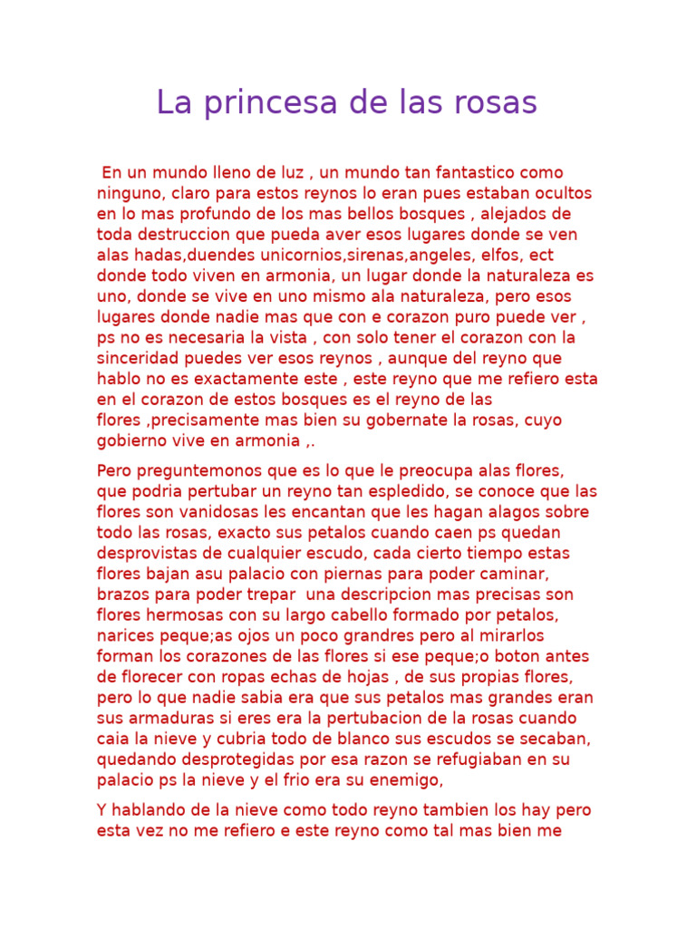 Cuento La Princesa de Las Rosas | PDF