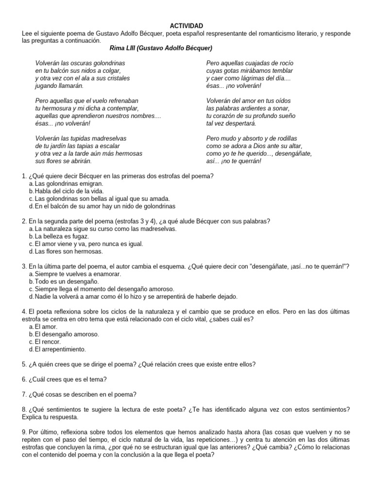 Taller Poema Bécquer 10° | PDF