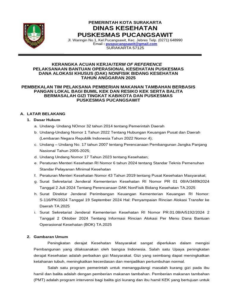 Tor - Pembekalan Tim PMT 2025 | PDF