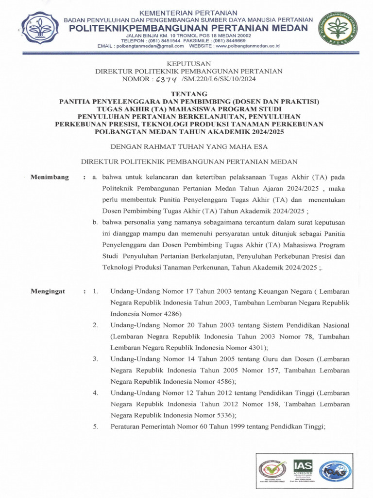 Keputusan Dosen Pembimbing TA 2024/2025 | PDF