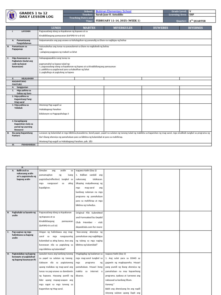 DLL_ESP 5_Q4_W1 (1) | PDF