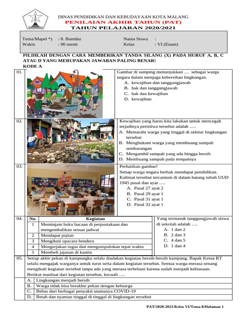 Soal PAT Tema 8 | PDF
