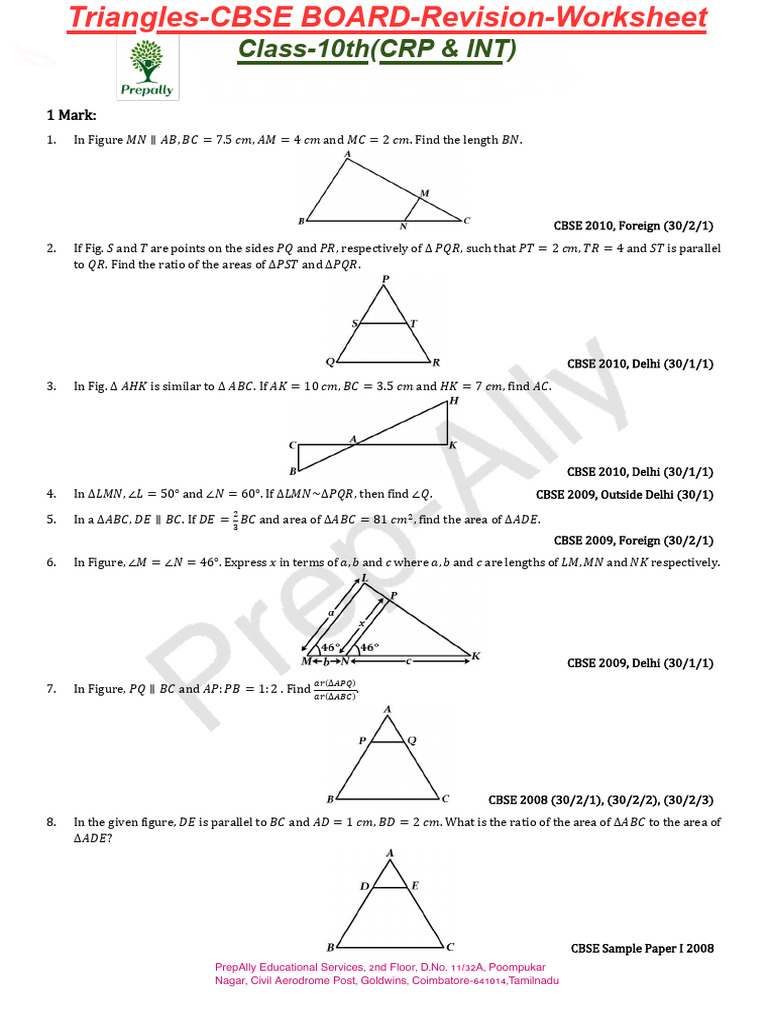 Triangles CBSE PYQ WORKSHEET | PDF | Triangle | Euclid