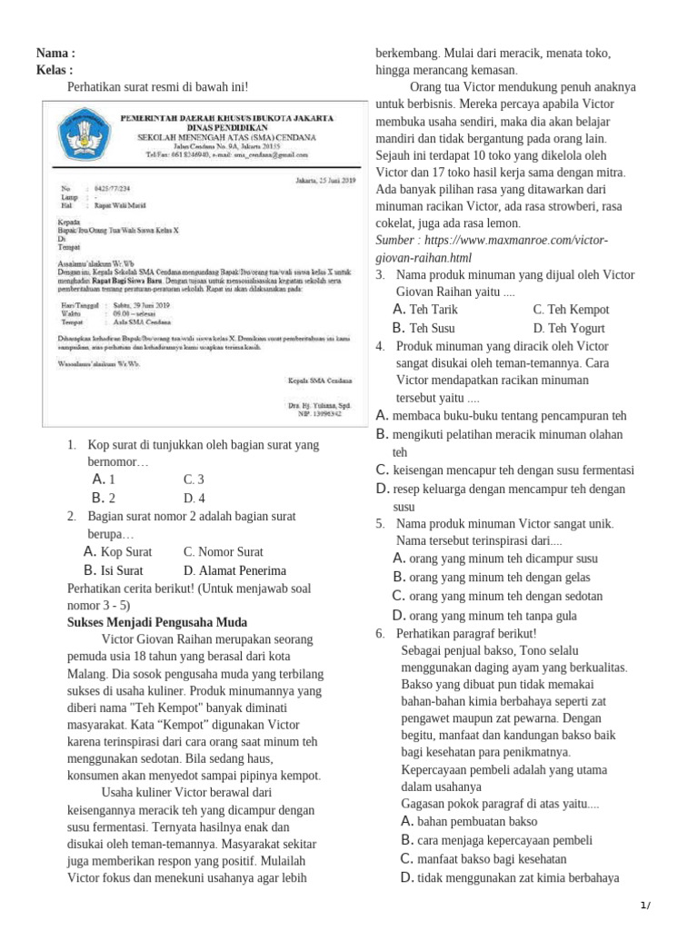 Soal Bahasa Indonesia Kelas 5 Bab 4 Belajar Berwirausaha | PDF