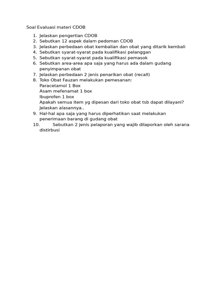 Soal Evaluasi Materi CDOB | PDF