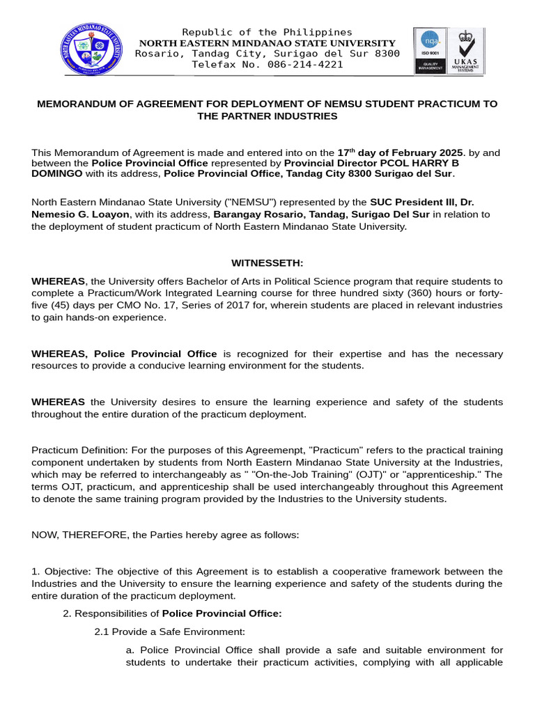 MOA-DRAFT | PDF | Safety | Evaluation