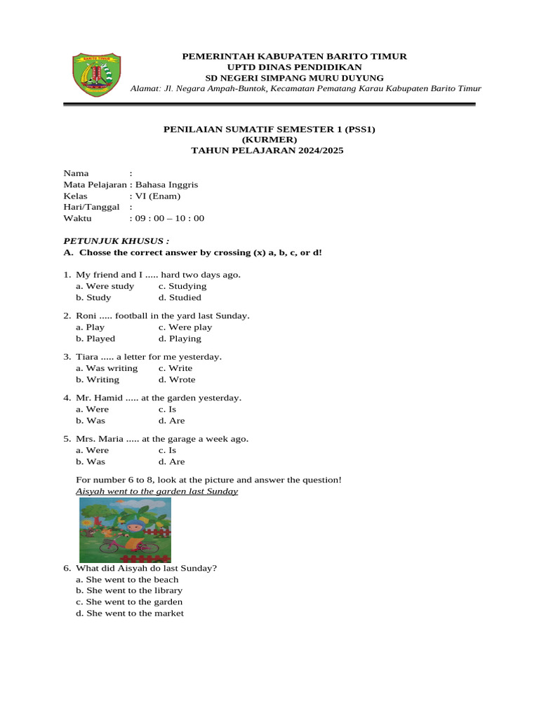 SAS 1 Kelas VI - Bhs - Inggris | PDF