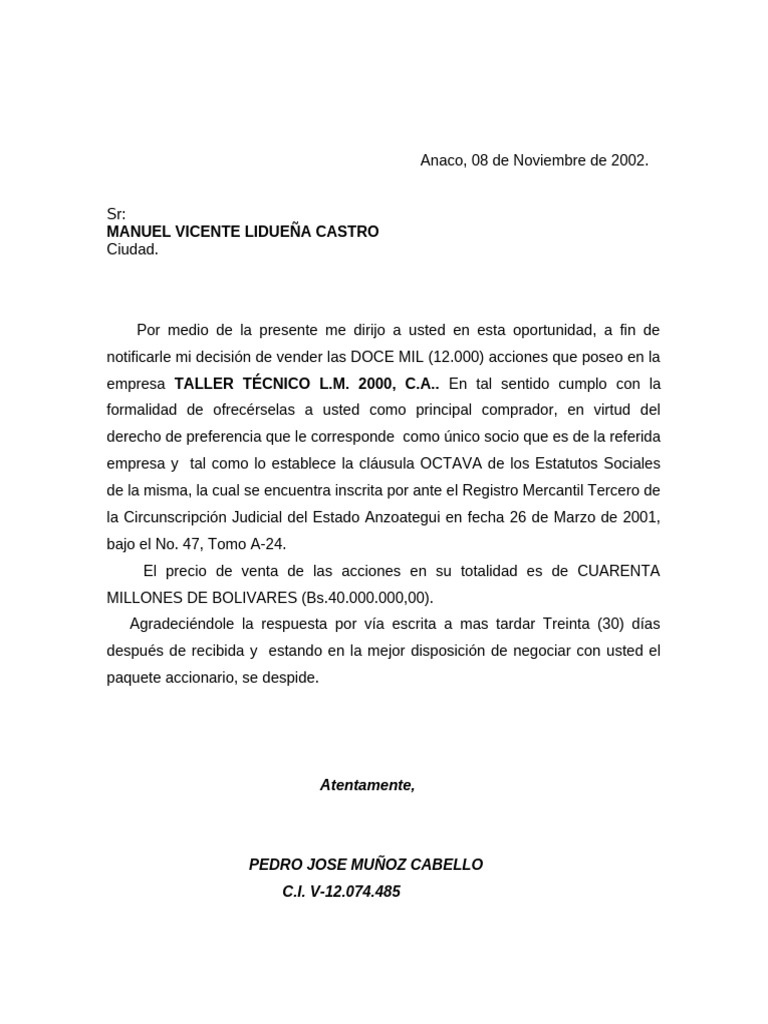 Carta de Intencion de Compra de Inmueble | PDF