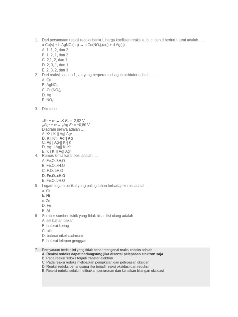 Dari persamaan reaksi redoks berikut | PDF