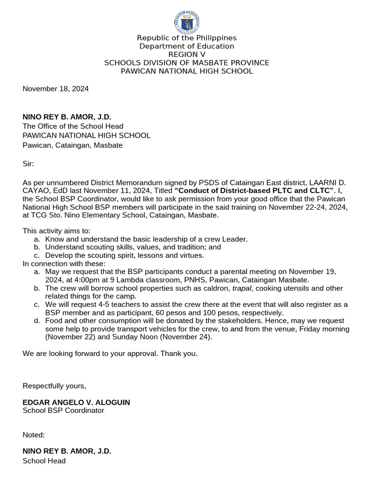 letter request for BSP | PDF