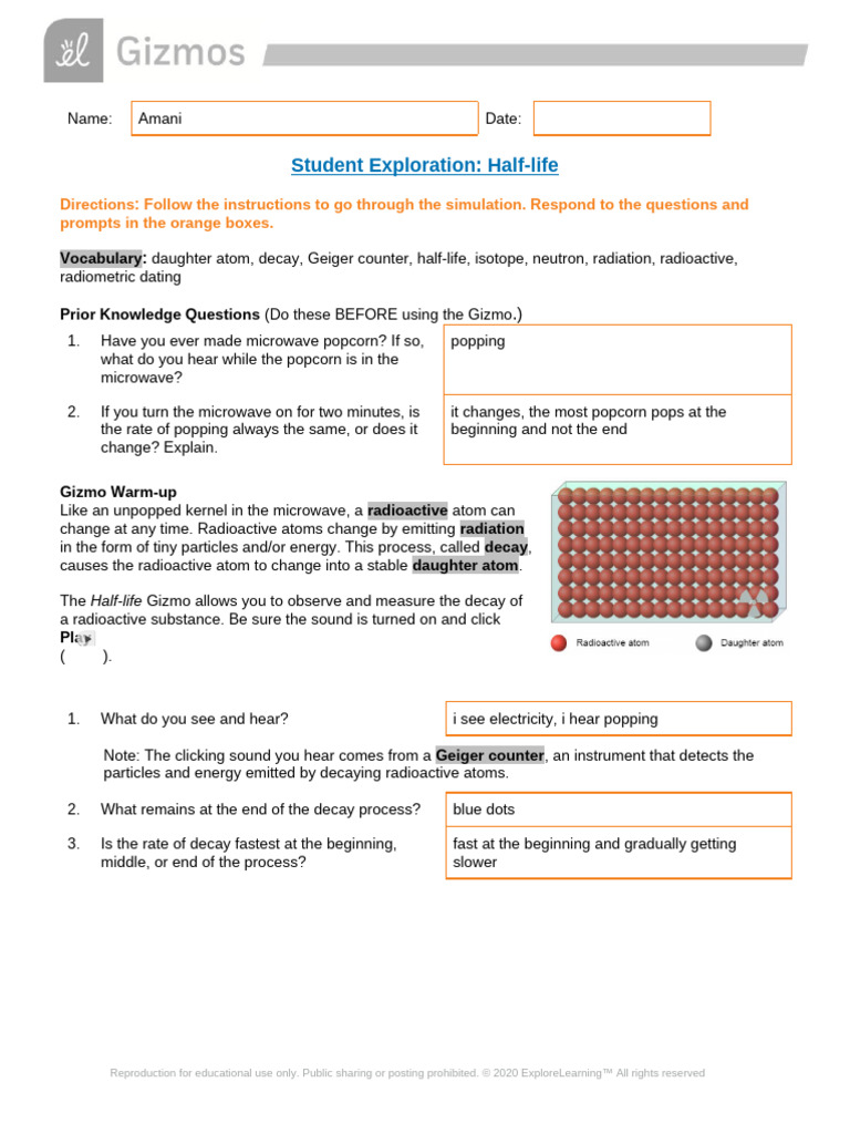 _Half-life Gizmos | PDF | Radioactive Decay | Atoms