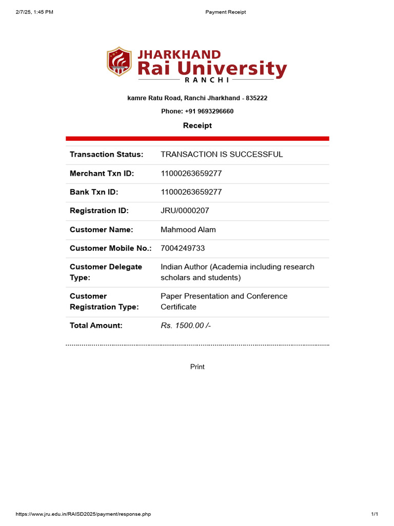 Successful Payment Receipt for Conference | PDF