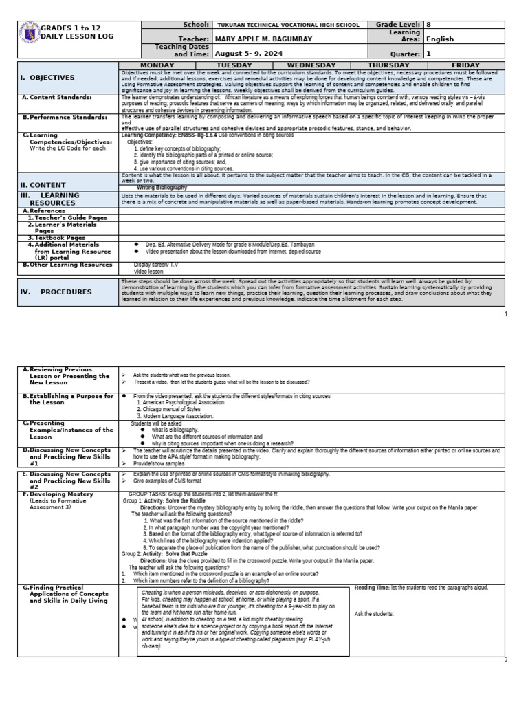 DLL WRITING BIBLIOGRAPHY | PDF | Learning | Curriculum
